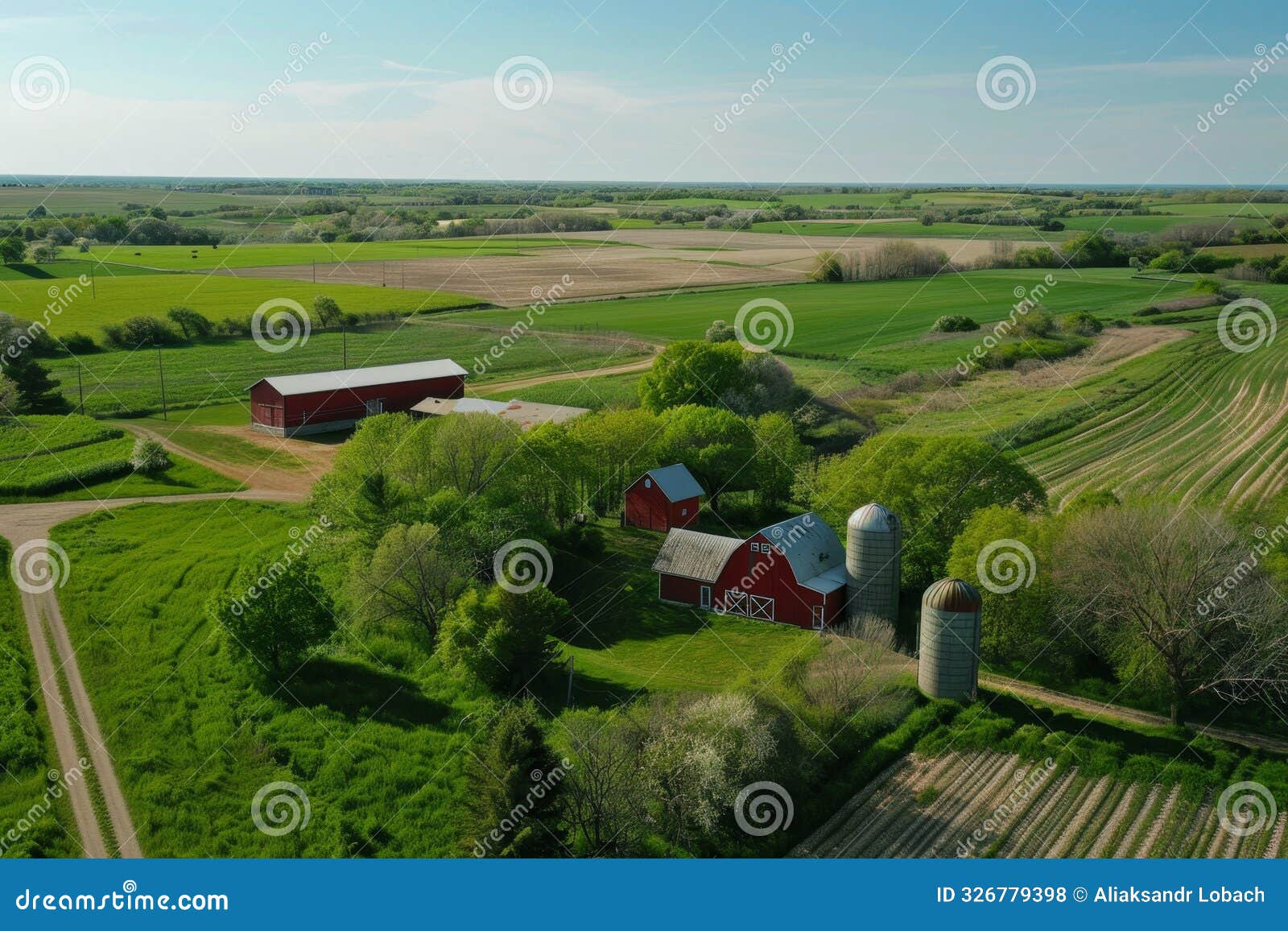 An Overhead View of the Red Barn Farm and the American Countryside ...