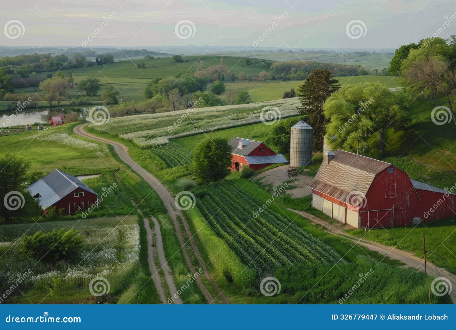 An Overhead View of the Red Barn Farm and the American Countryside ...