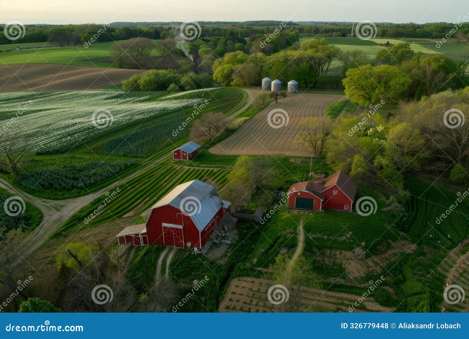 An Overhead View of the Red Barn Farm and the American Countryside ...