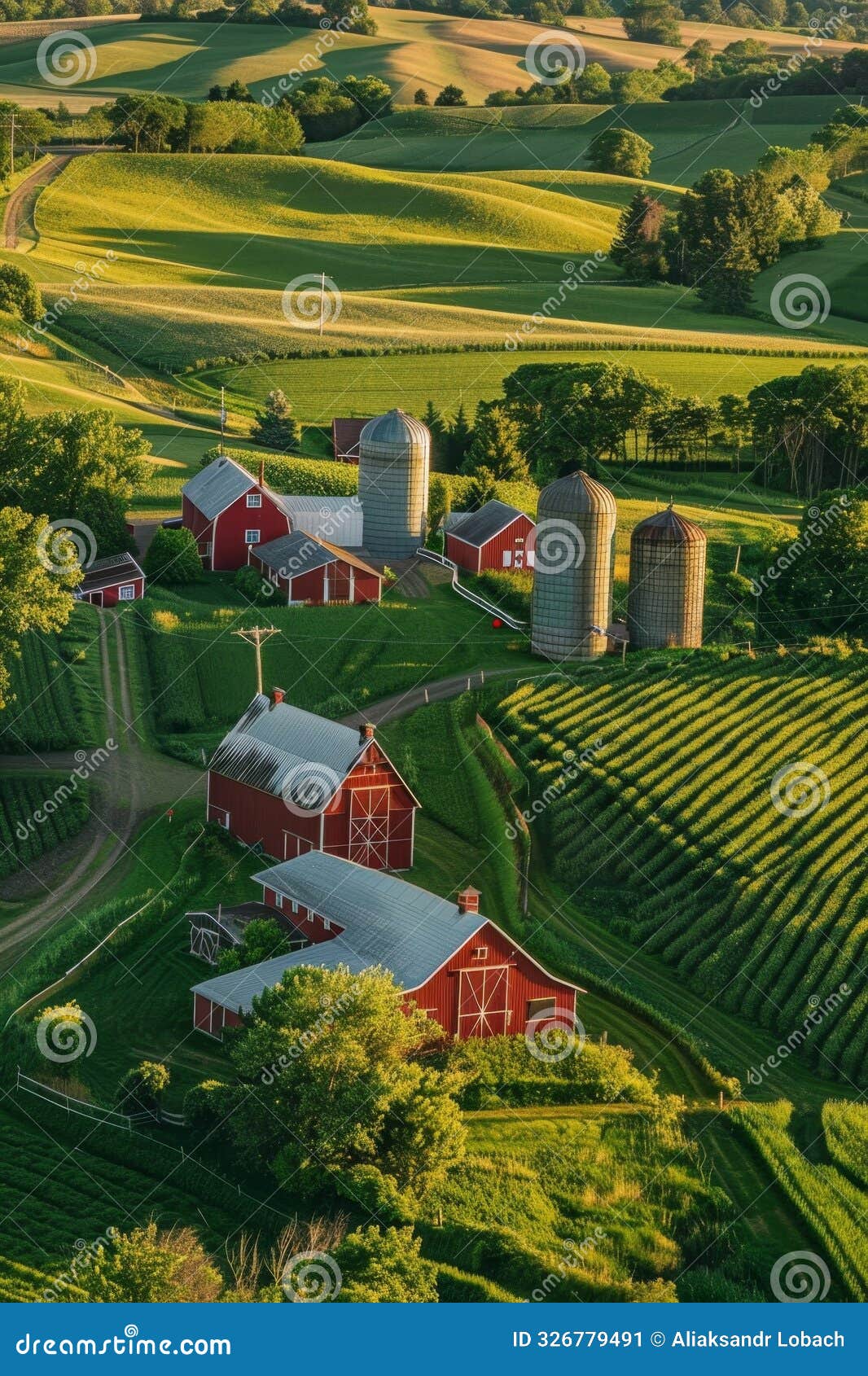 An Overhead View of the Red Barn Farm and the American Countryside ...