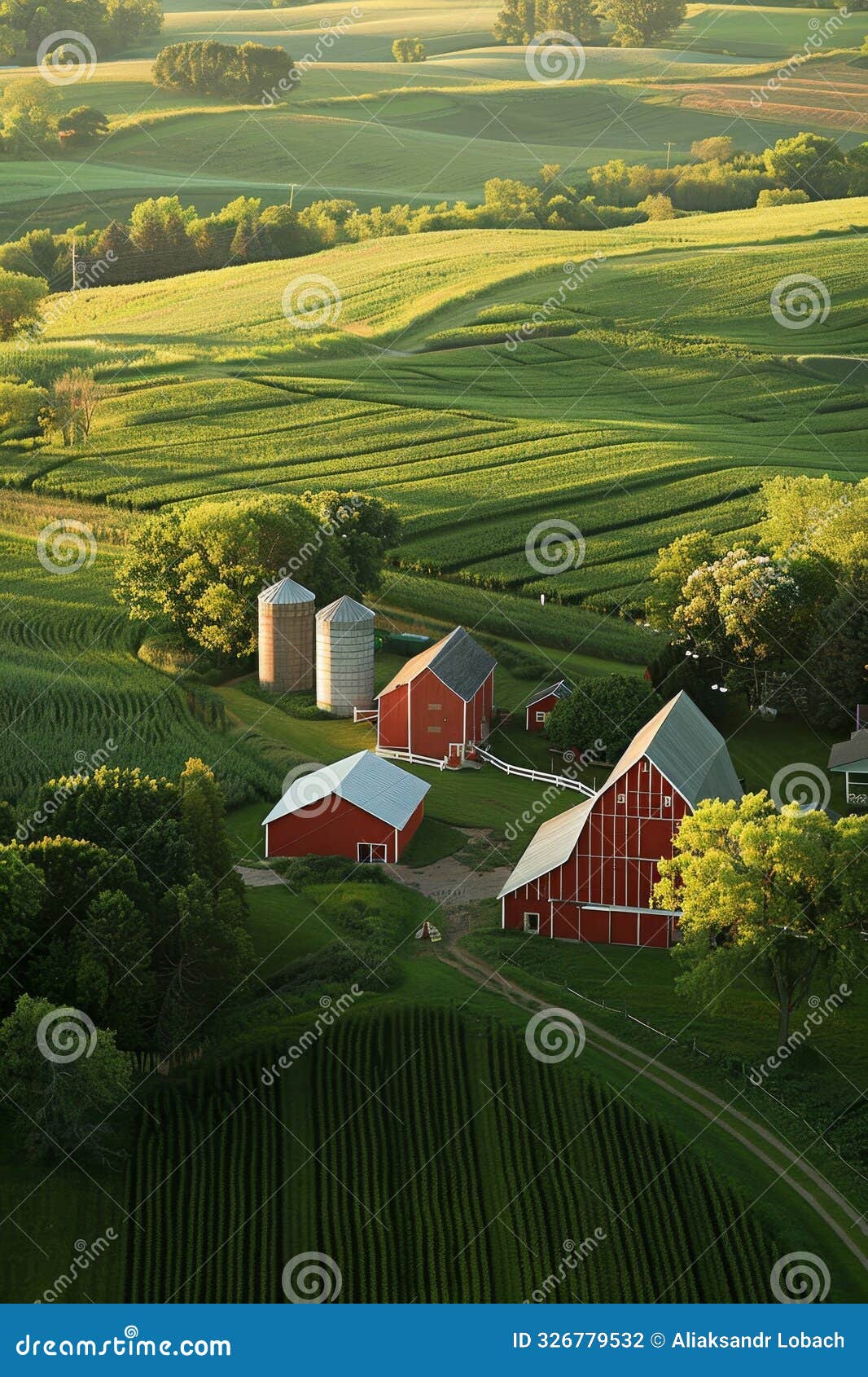 An Overhead View of the Red Barn Farm and the American Countryside ...