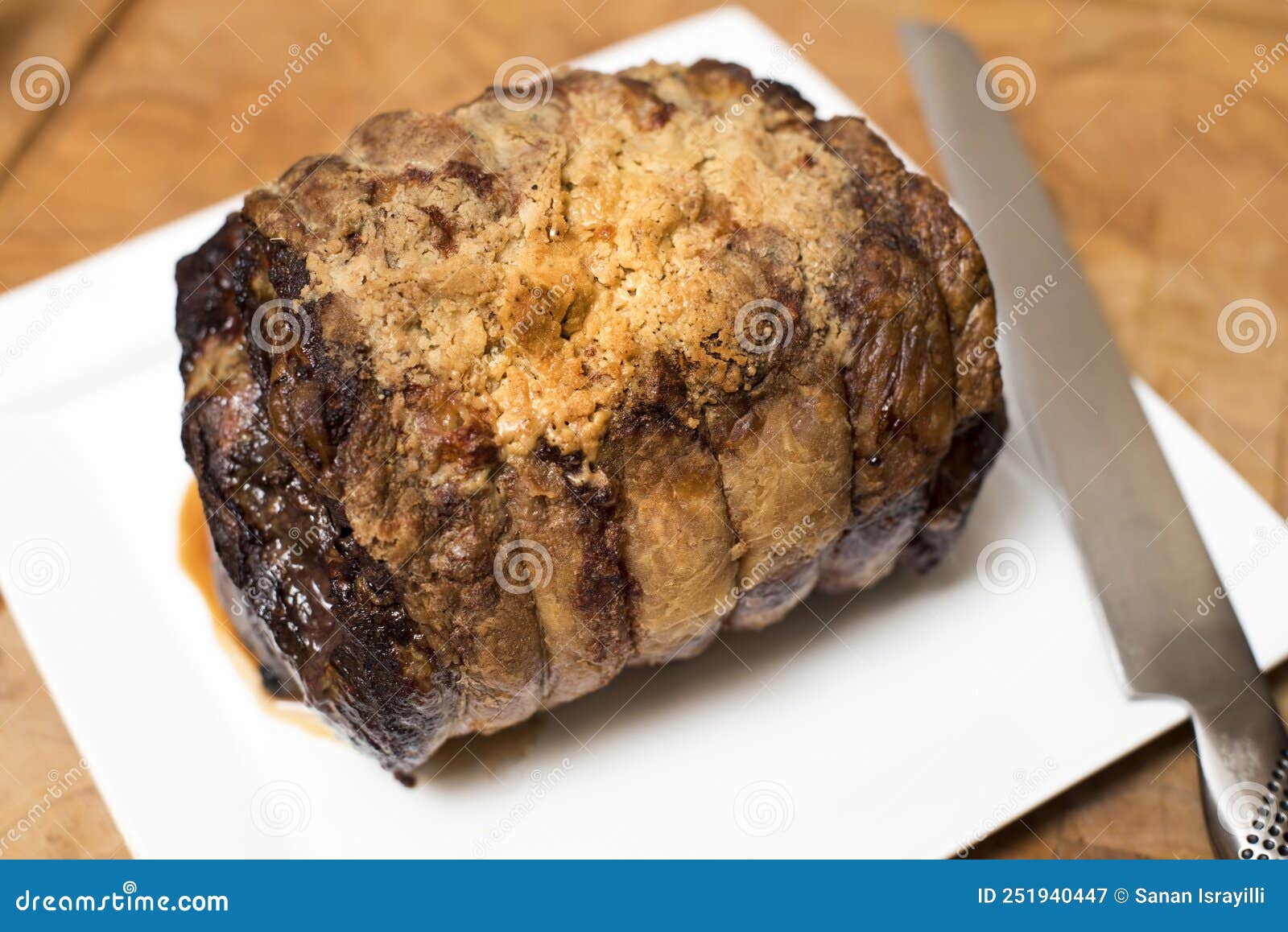 Overhead View of Roast Beef Portion Stock Image - Image of view, board ...