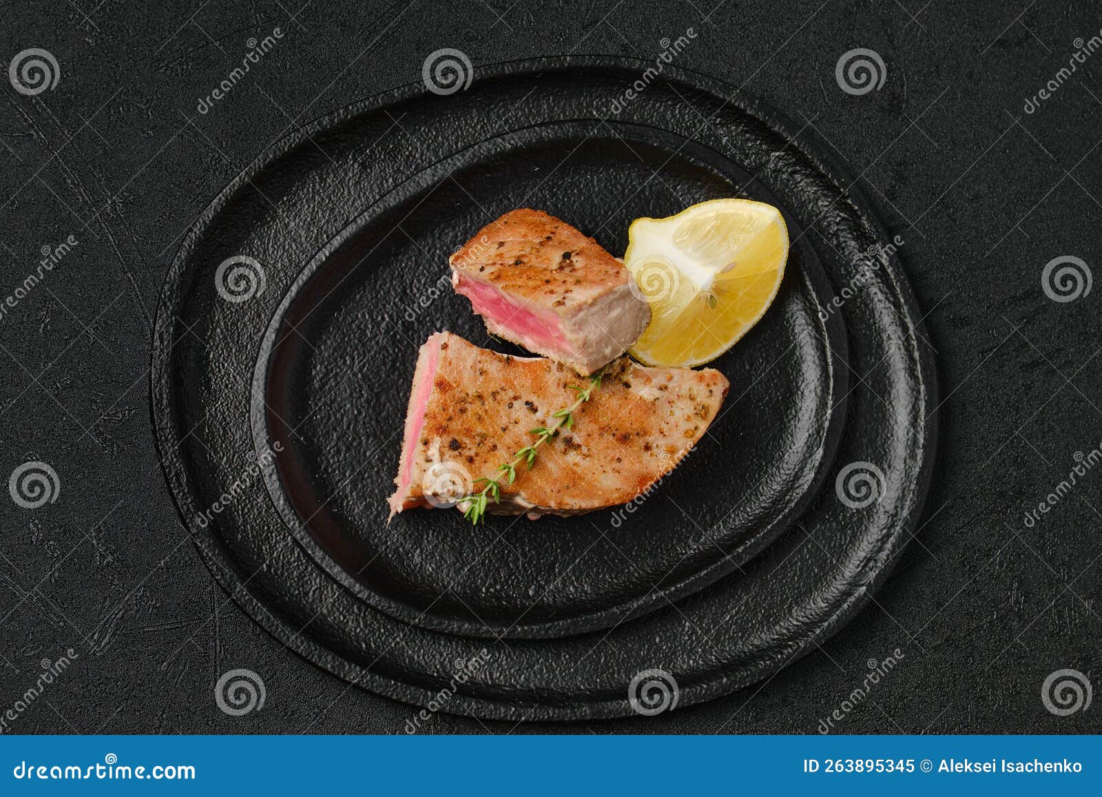 Overhead View of Roasted Tuna Steak in a Plate Stock Image - Image of ...