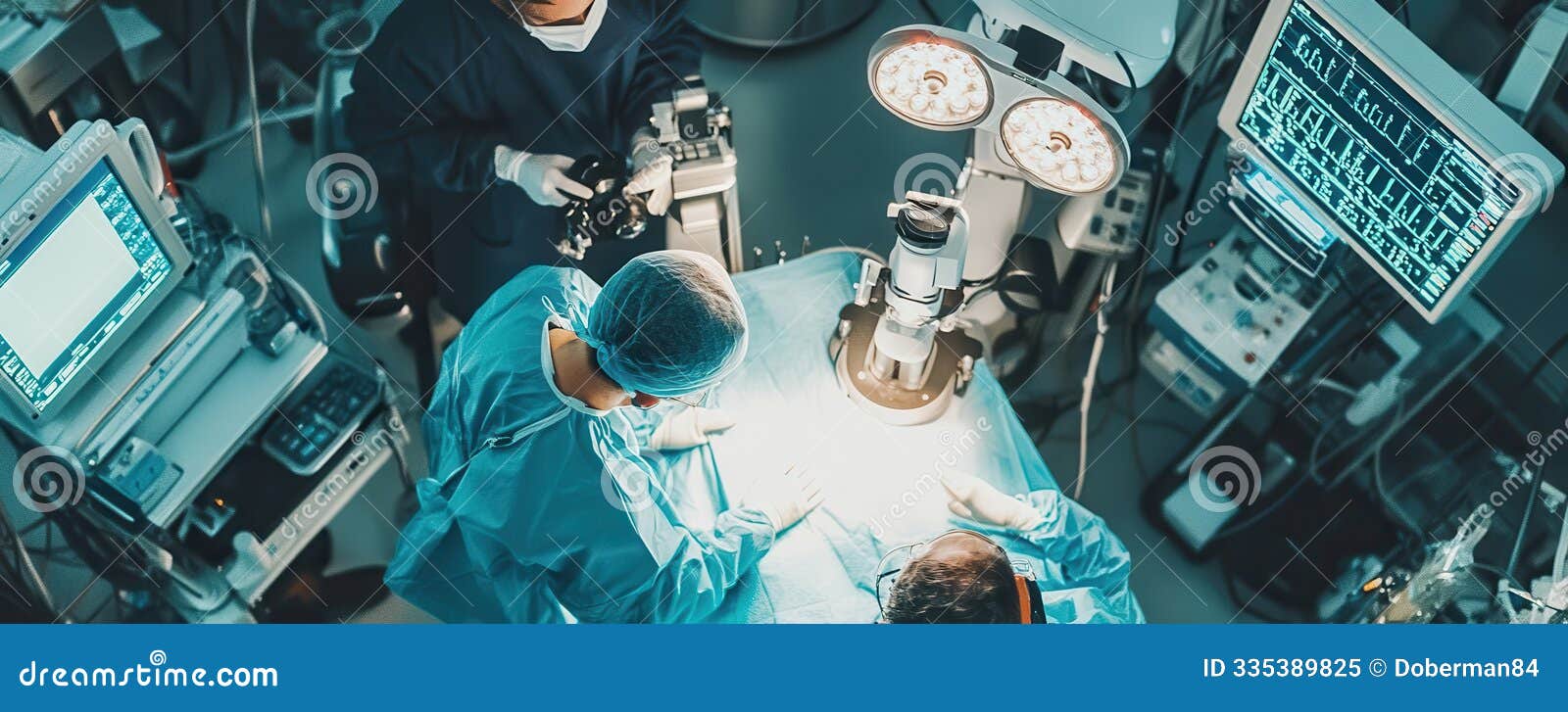 Overhead View of a Robotic Surgical System in Operation with a Team of ...