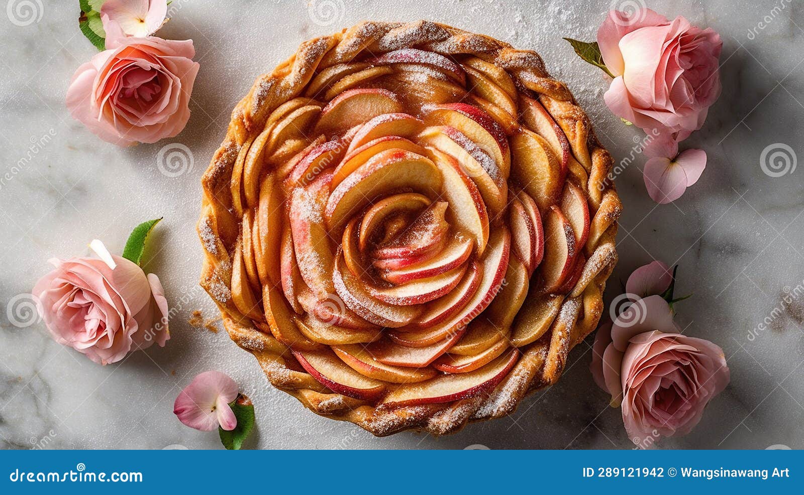 Overhead View of Rose Apple Pie Generative AI Stock Photo - Image of ...
