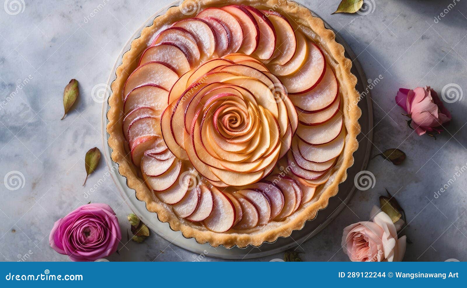 Overhead View of Rose Apple Pie Generative AI Stock Illustration ...