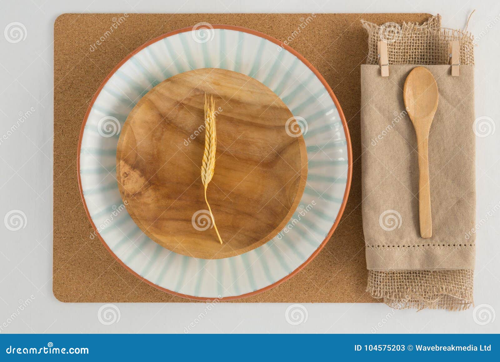 Overhead View of Rustic Table Setting Stock Image - Image of spoon ...