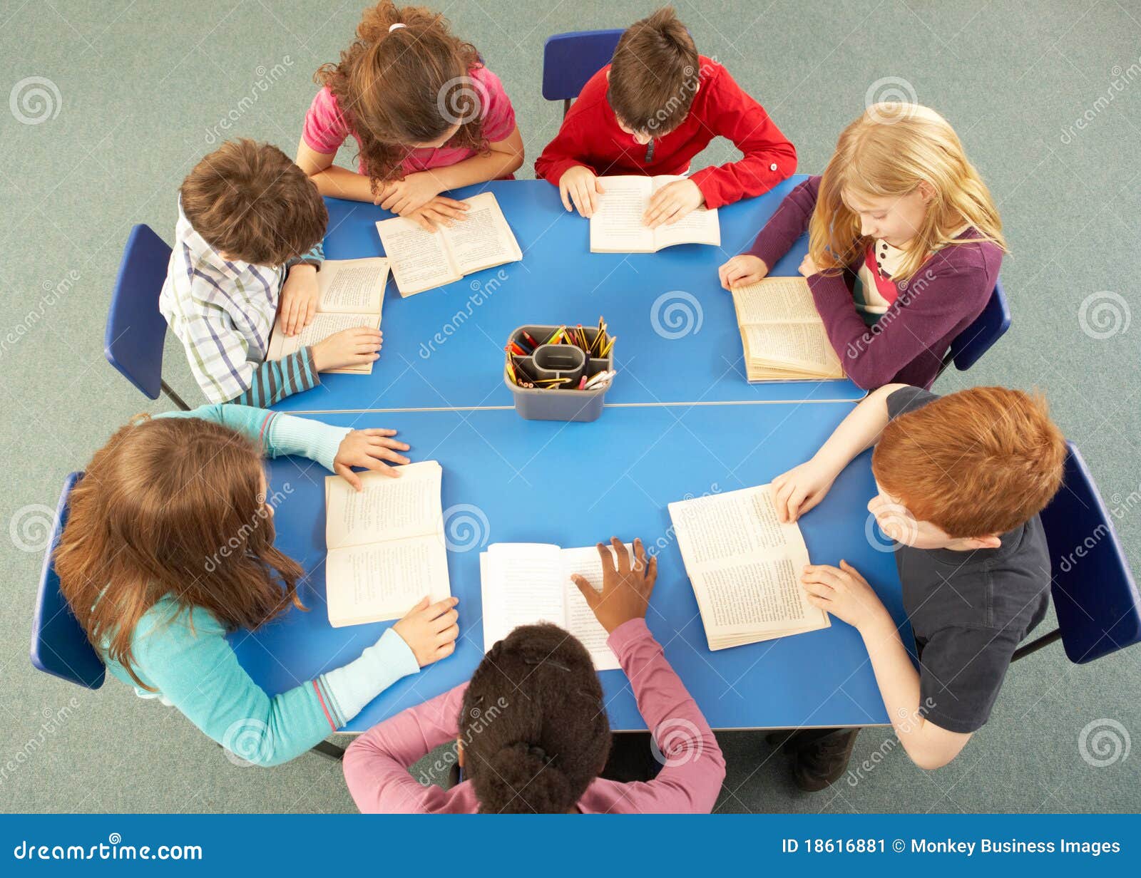 Overhead View of Schoolchildren Working Together Stock Image - Image of ...