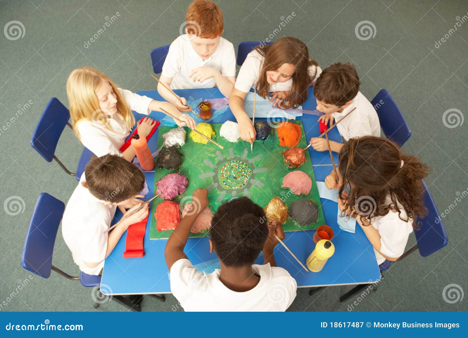 Overhead View of Schoolchildren Working Together Stock Image - Image of ...