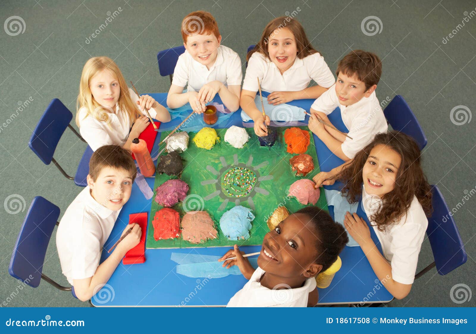 Overhead View of Schoolchildren Working Together Stock Photo - Image of ...