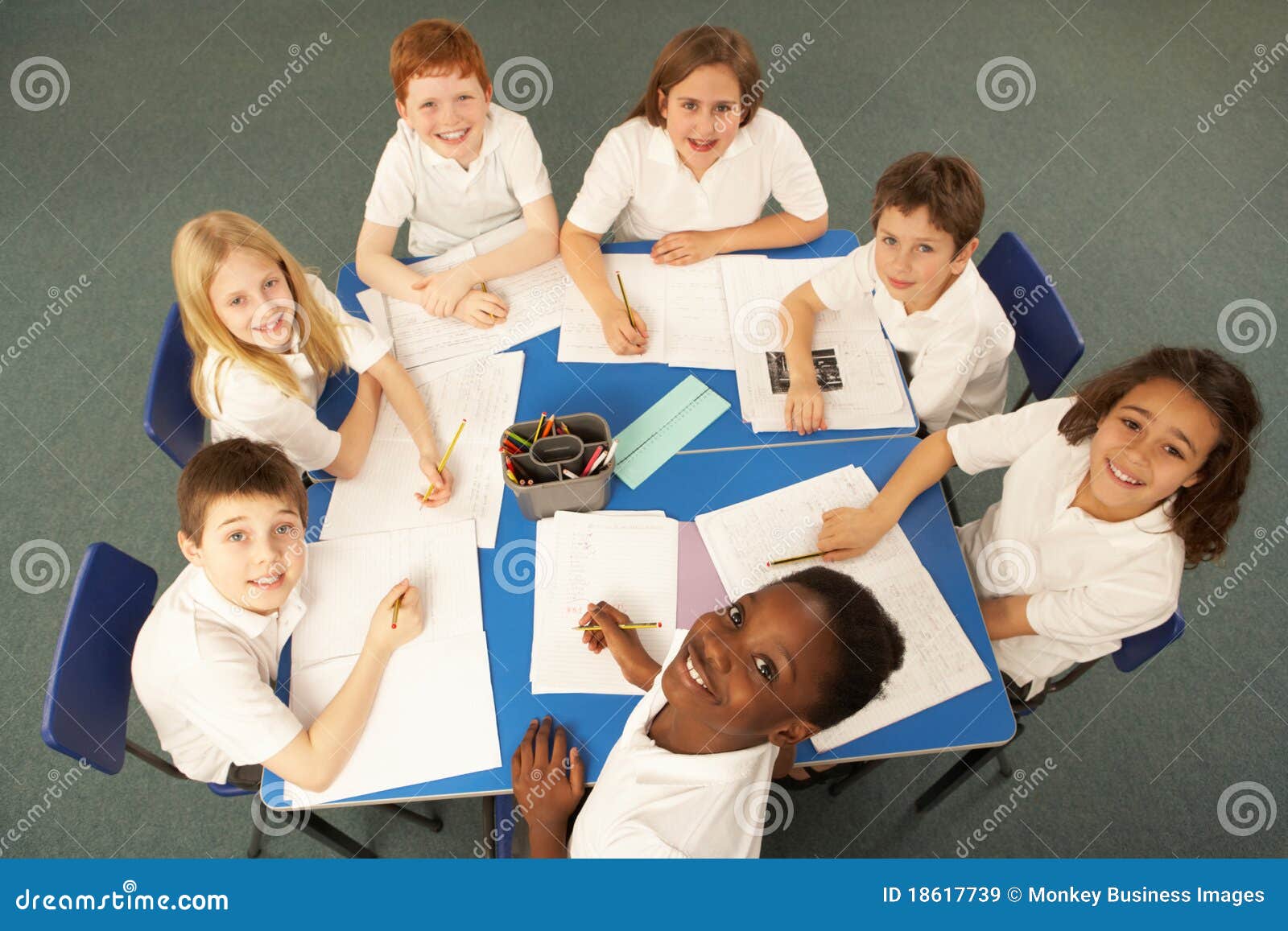 Overhead View of Schoolchildren Working Together Stock Image - Image of ...