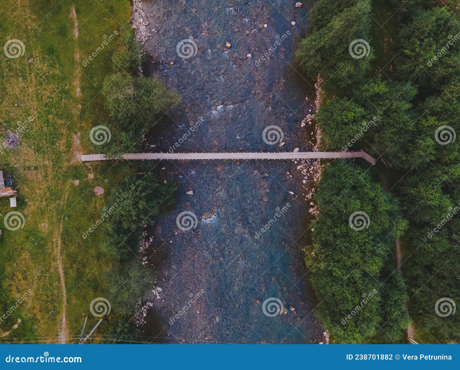 Overhead View of Small Bridge Across Mountain River Stock Photo - Image ...