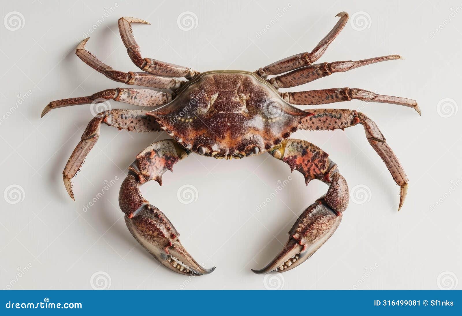 Overhead View of a Spotted Crab with Pincers Outstretched, Isolated on ...