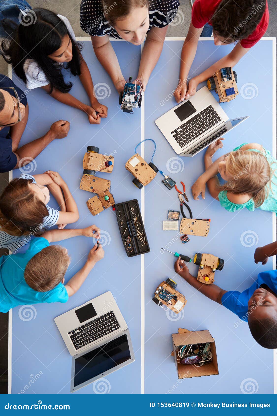 Overhead View of Students in after School Computer Coding Class ...