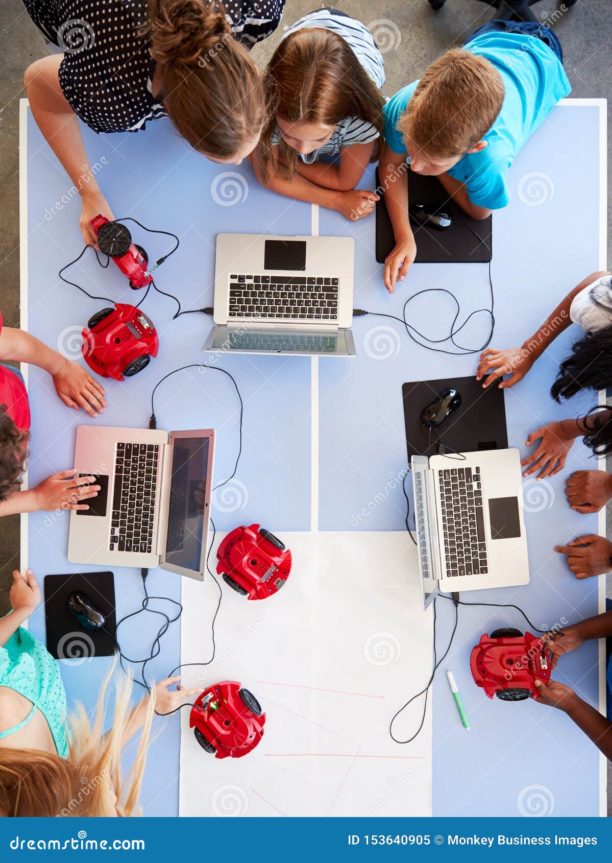 Overhead View of Students in after School Computer Coding Class ...