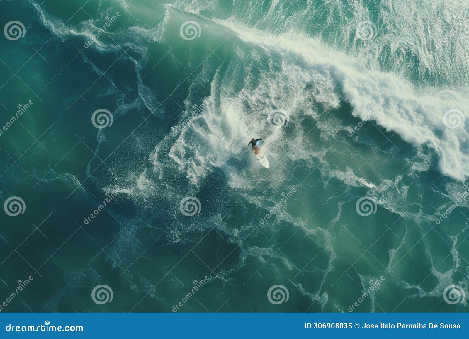 Overhead View of a Surfer Catching a Wave in. Generative Ai Stock ...