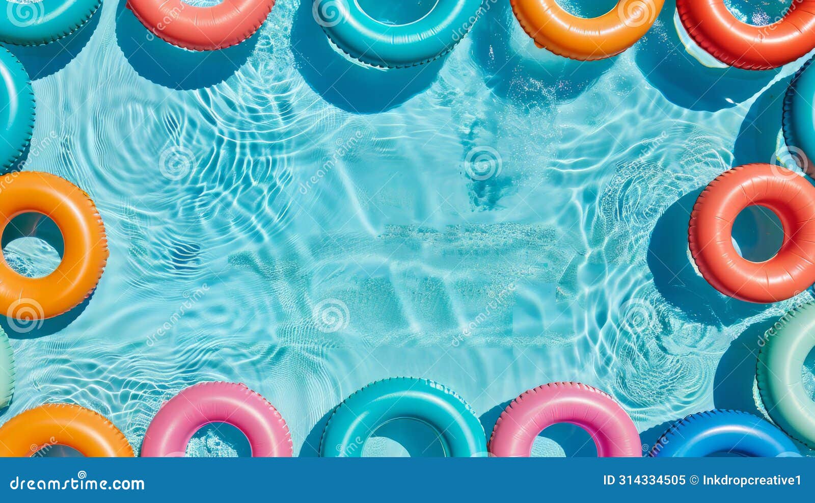 Overhead View Of A Swimming Pool With Pool Ring Floats Stock Image ...