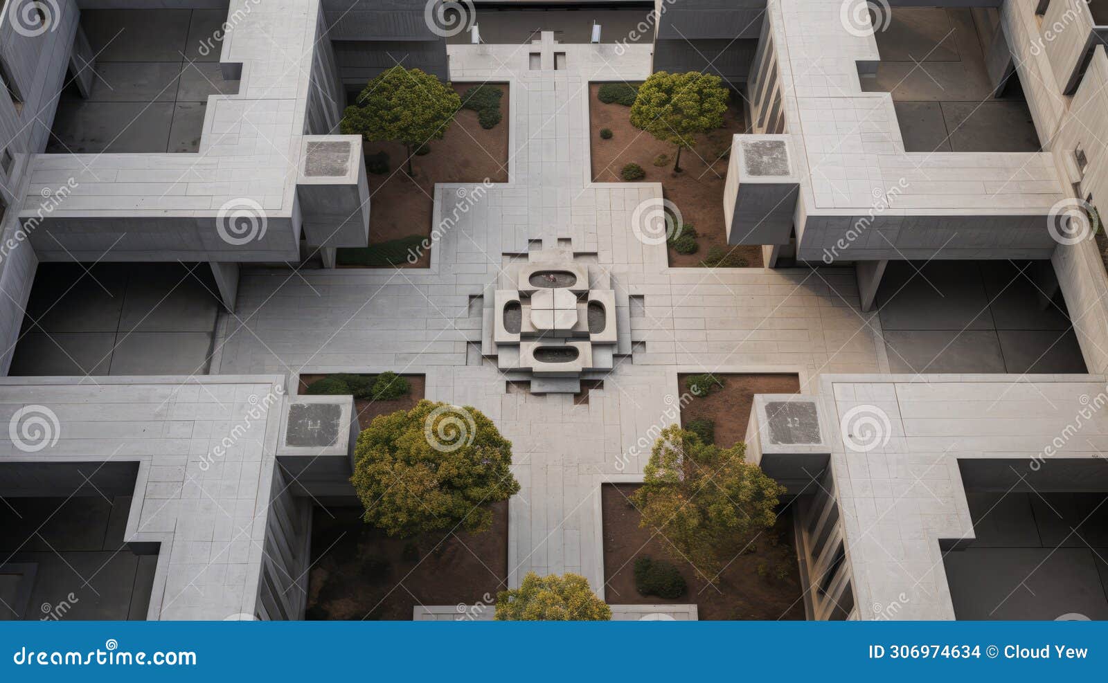 An Overhead View of a Symmetrical Brutalist Courtyard Stock ...