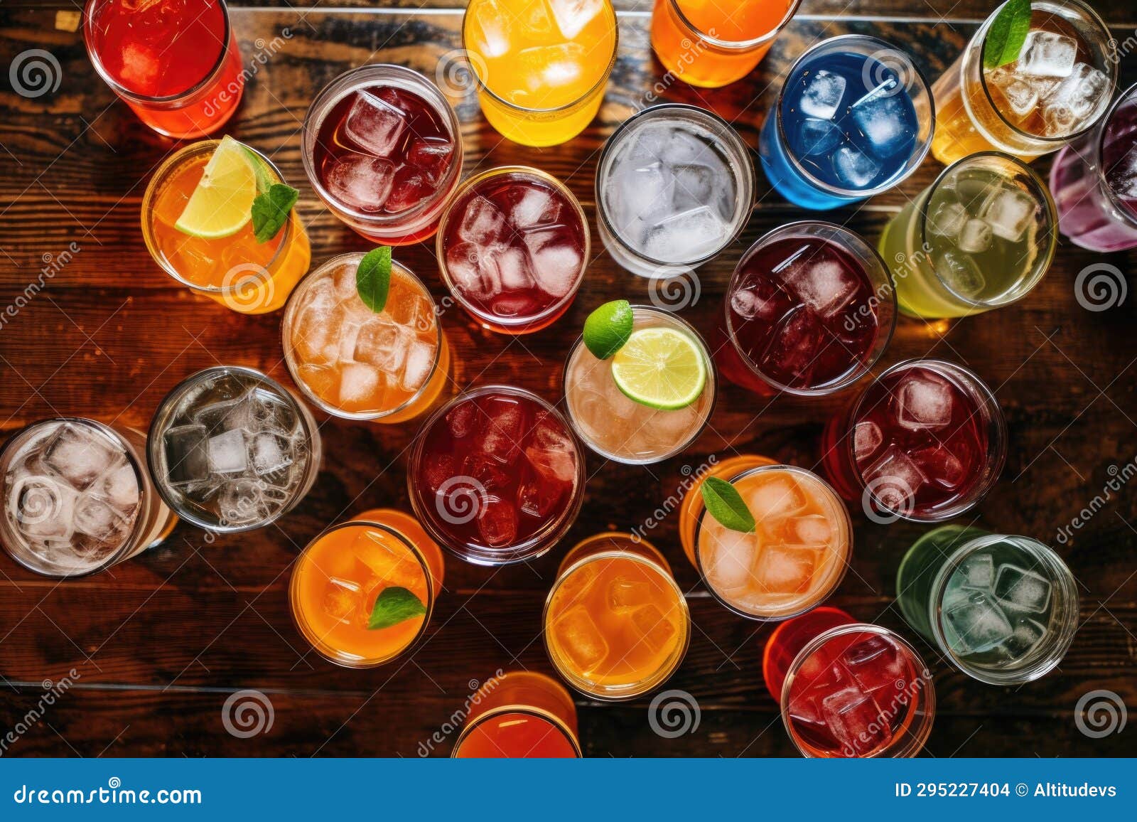 Overhead View of a Table Full of Assorted Cocktails Stock Photo - Image ...