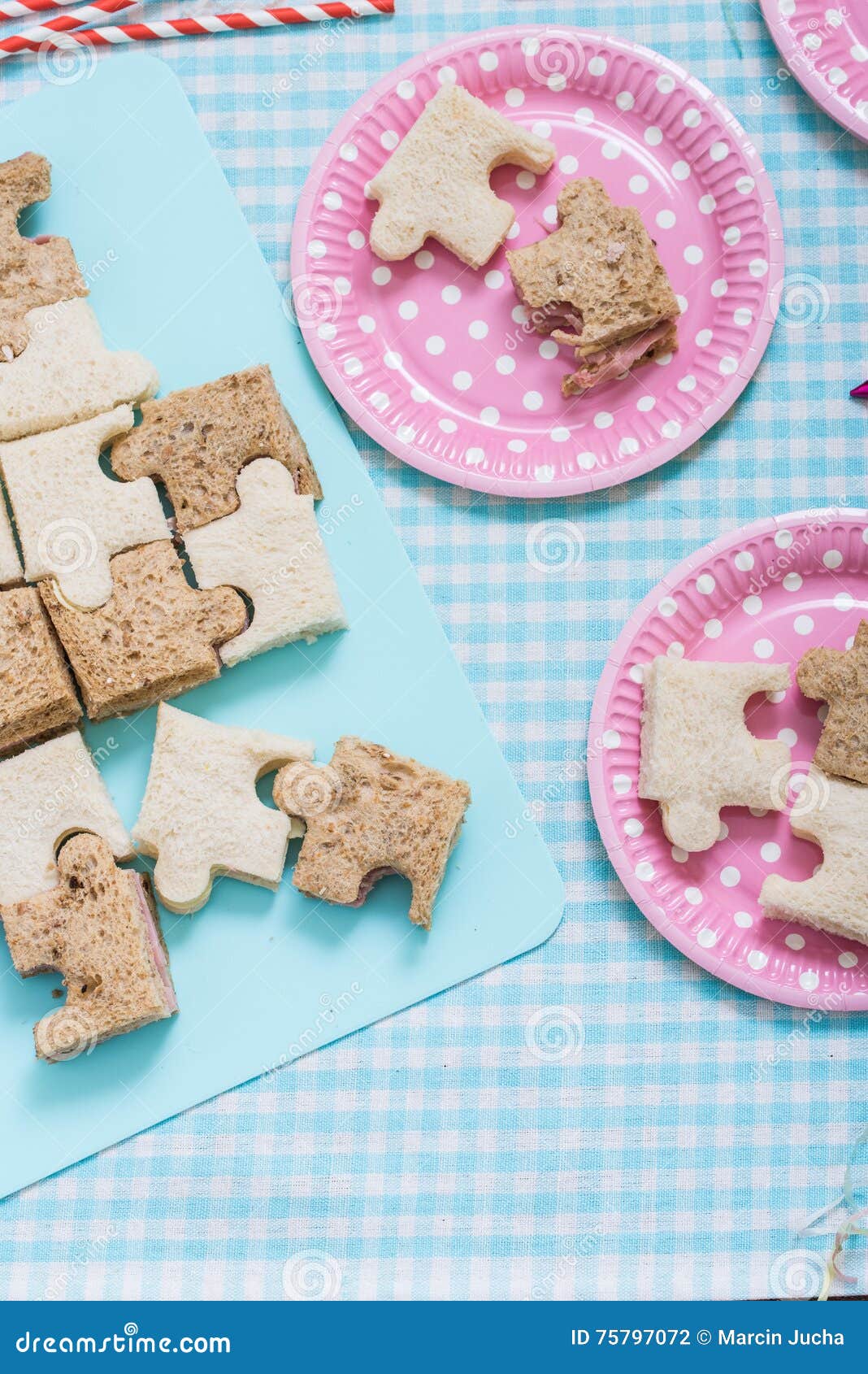 Overhead View on Table with Party Food Stock Photo - Image of party ...