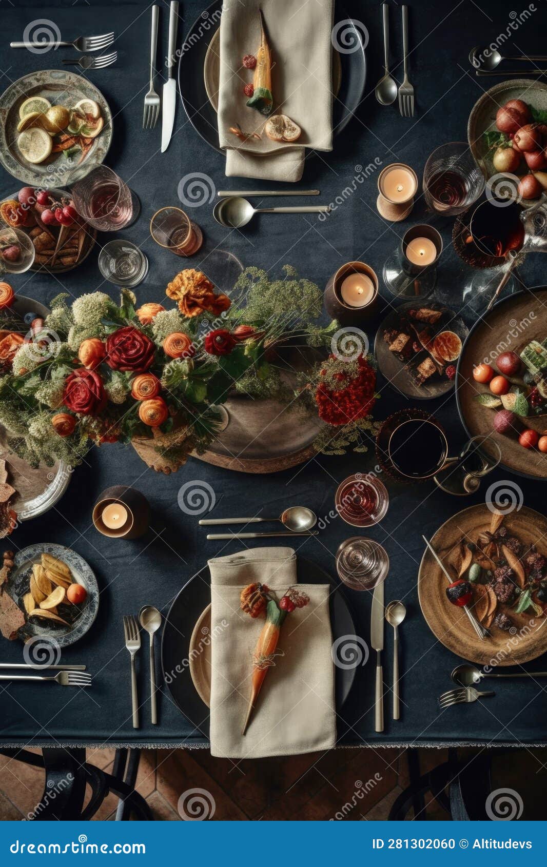 Overhead View of a Table Set for a Dinner Party Stock Illustration ...