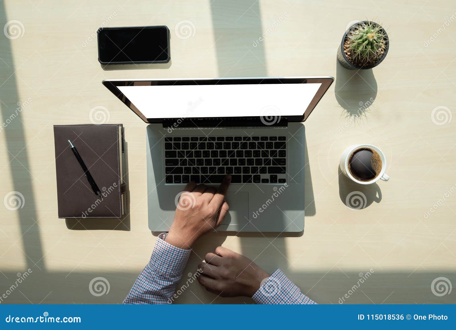Overhead View Top View Man Working Desk Concept Stock Photo - Image of ...