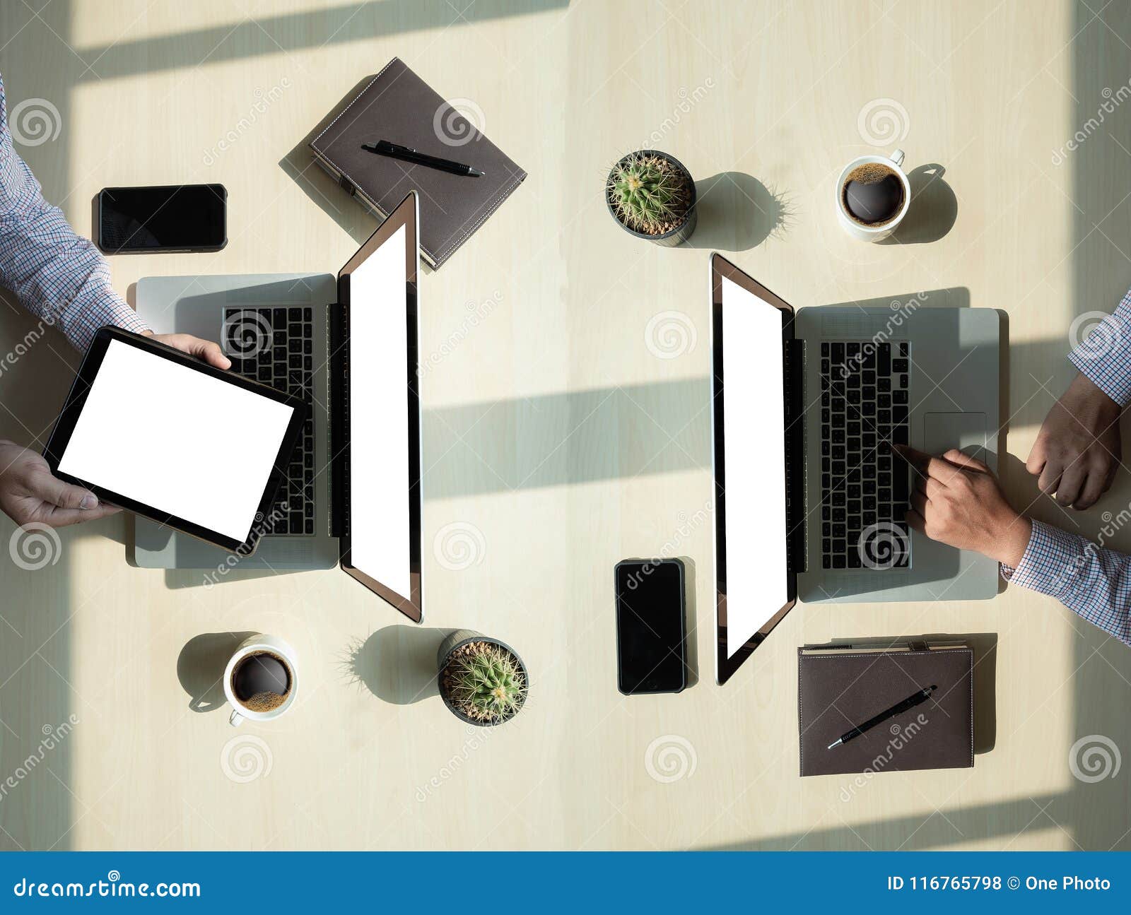 Overhead View Top View Man Working Desk Concept Stock Photo - Image of ...