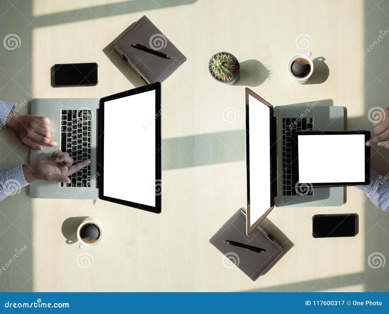 Overhead View Top View Man Working Desk Concept Stock Image - Image of ...