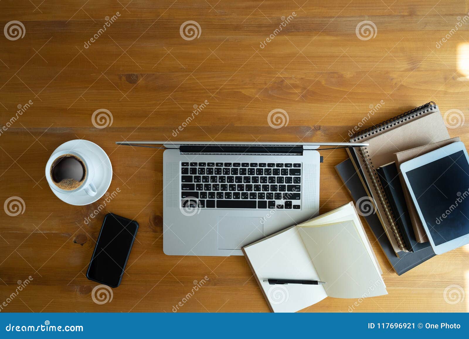Overhead View Top View Man Working Desk Concept Stock Image - Image of ...