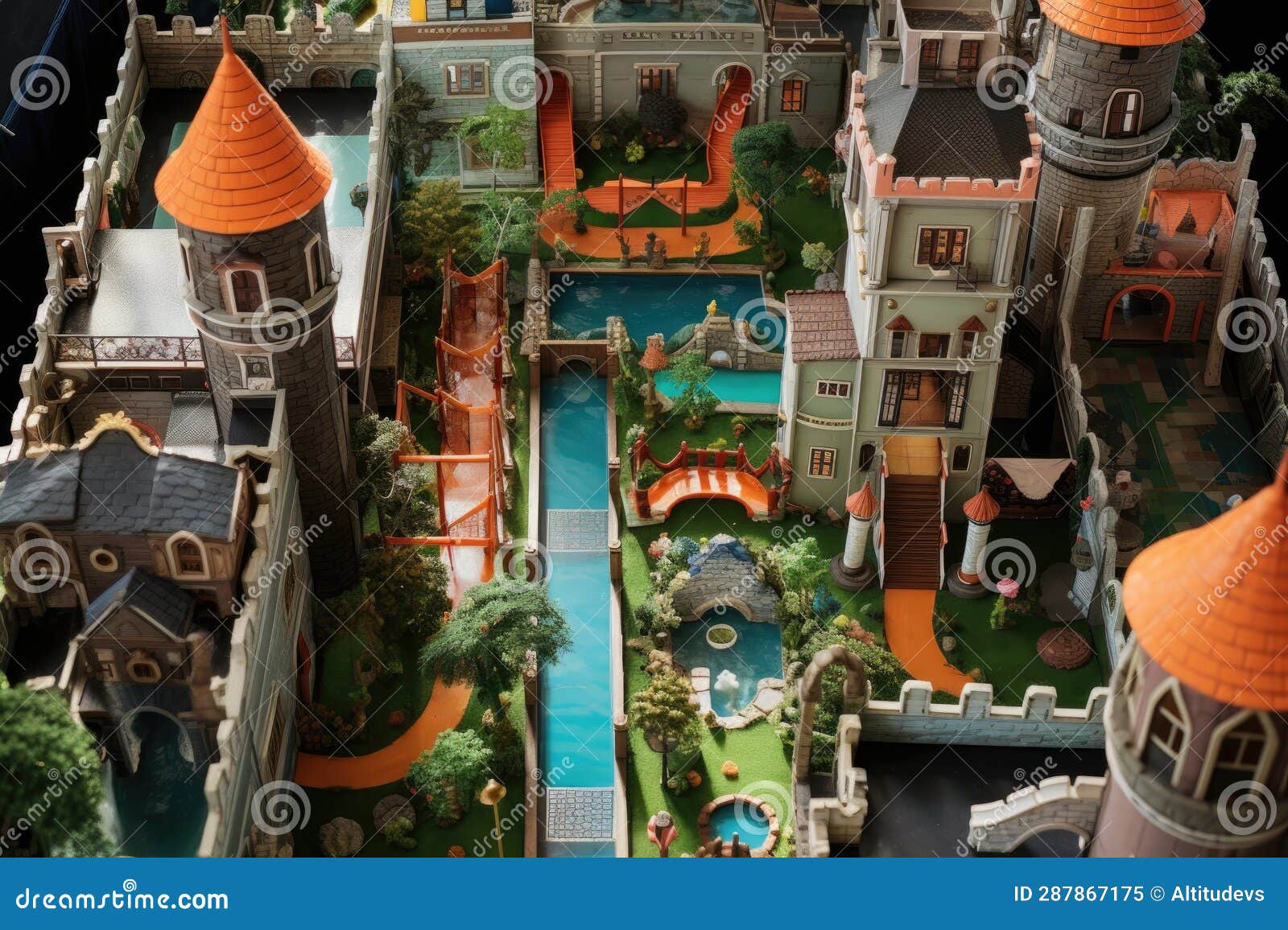 Overhead View of a Toy Castle Layout Stock Illustration - Illustration ...