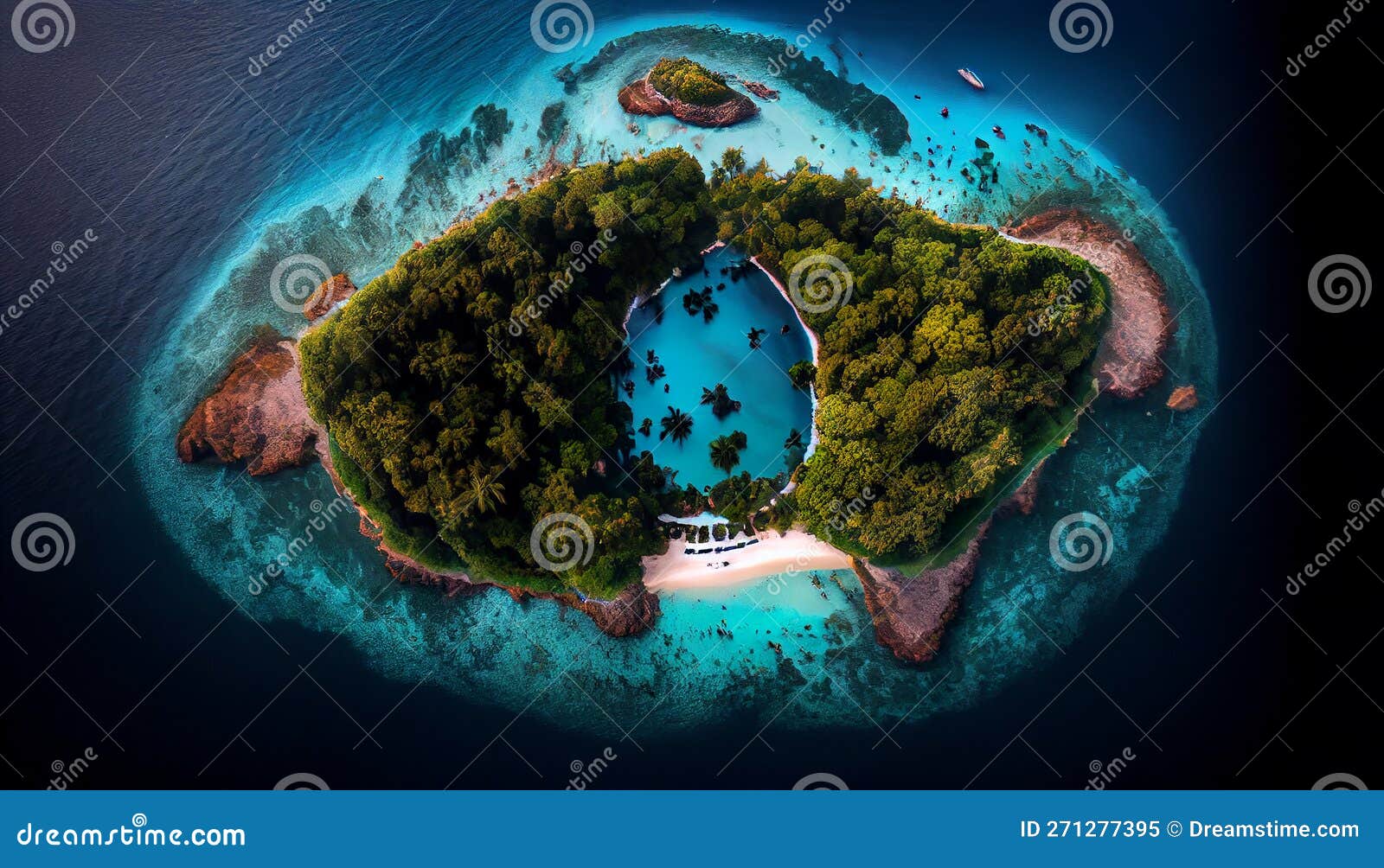 Overhead View of Tropical Island with Blue Water Stock Illustration ...