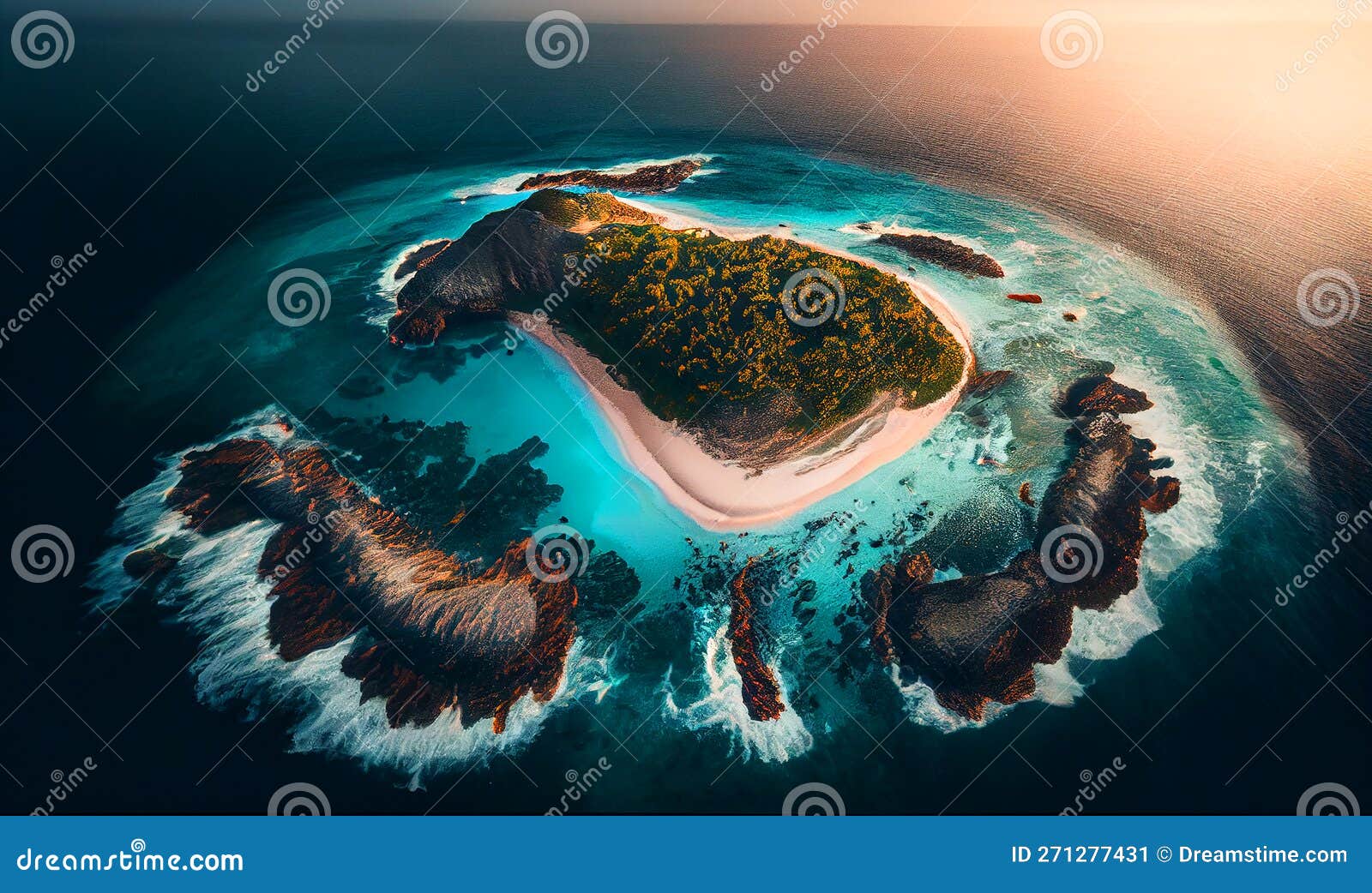 Overhead View of Tropical Island with Blue Water Stock Illustration ...