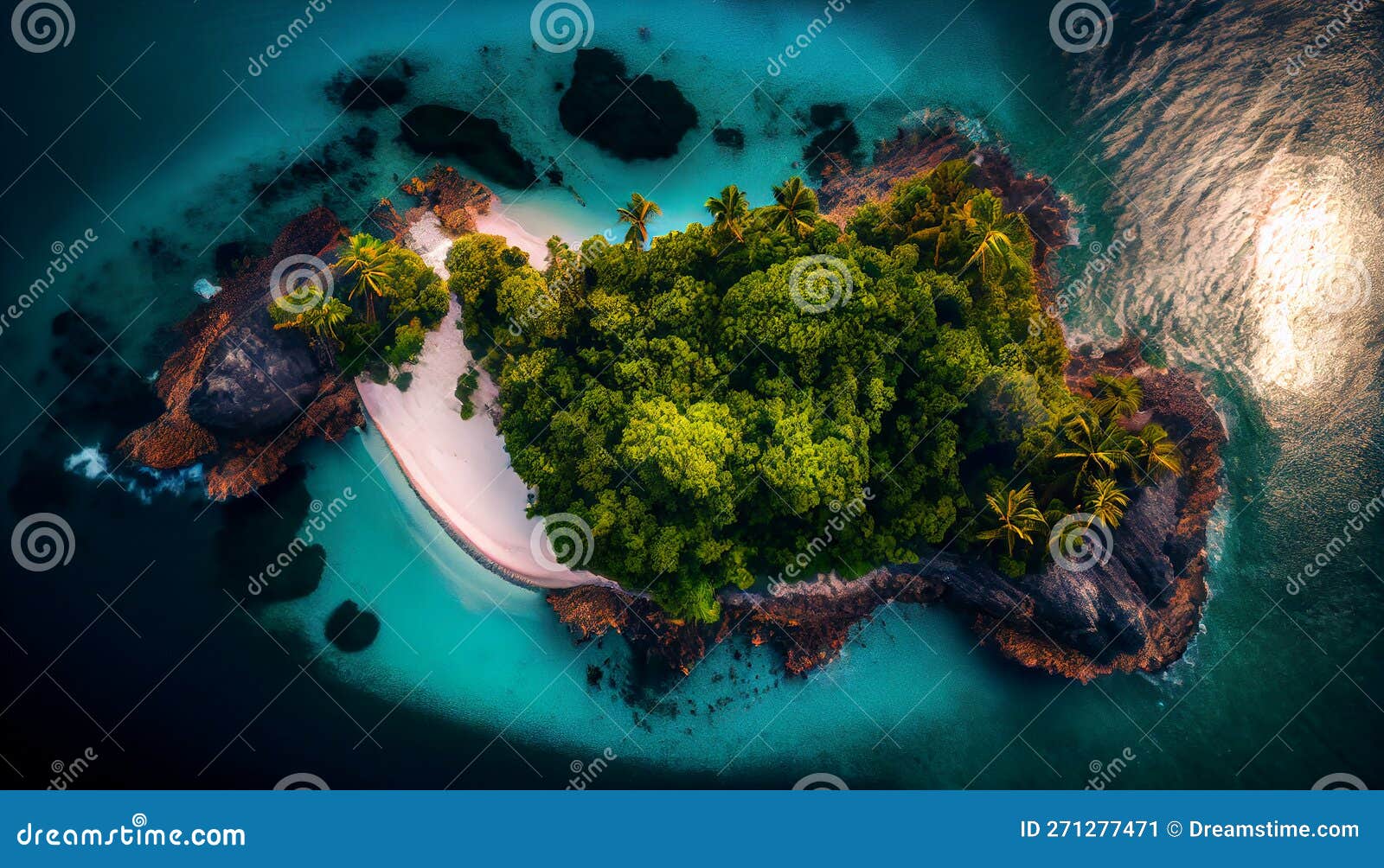 Overhead View of Tropical Island with Blue Water Stock Illustration ...