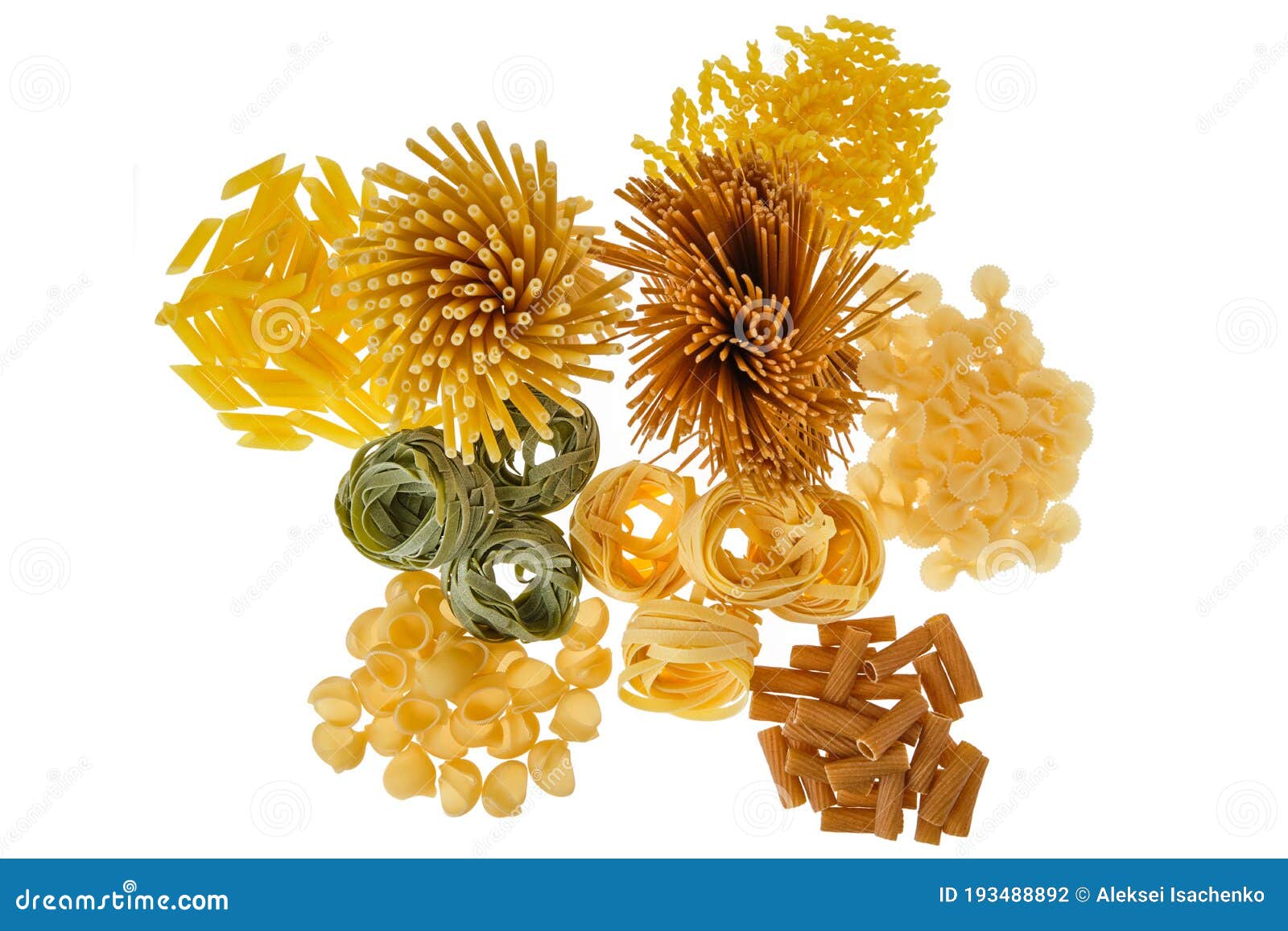 Overhead View of Various Kinds of Pasta Isolated on White Stock Photo ...