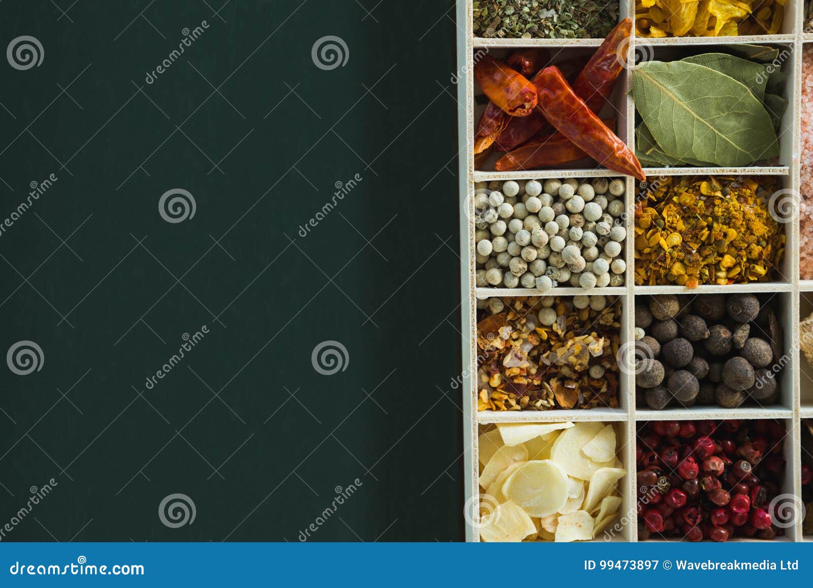 Various spices on table stock image. Image of basil, fresh - 99473897
