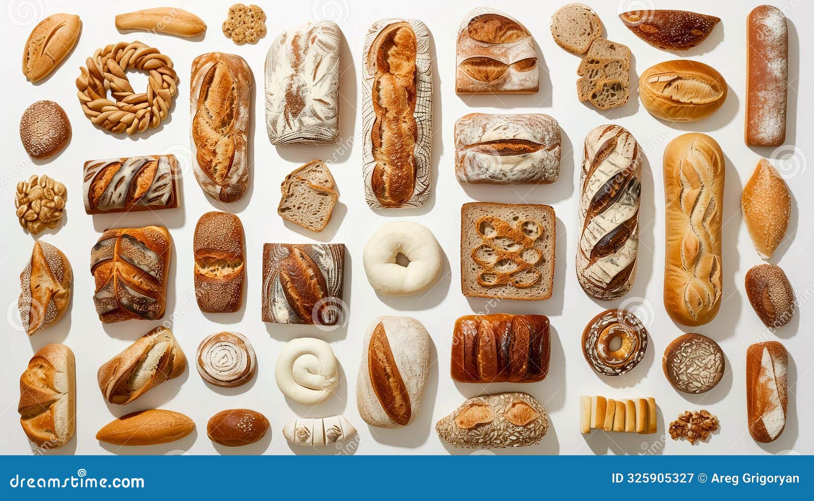An Overhead View of Various Types of Bread Laid Out on a Light Surface ...