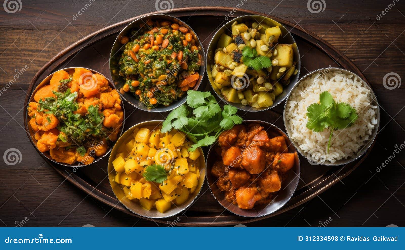 Overhead View Of A Vibrant Indian Vegetarian Buffet Stock Photography ...