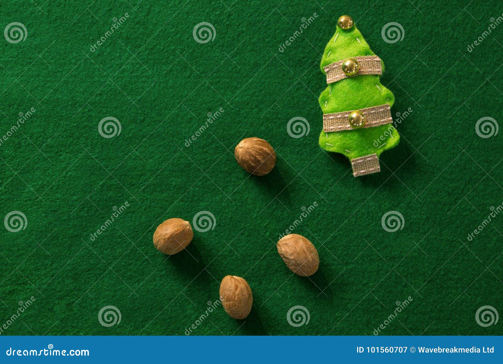 Overhead View of Walnut with Christmas Tree Stock Image - Image of gold ...