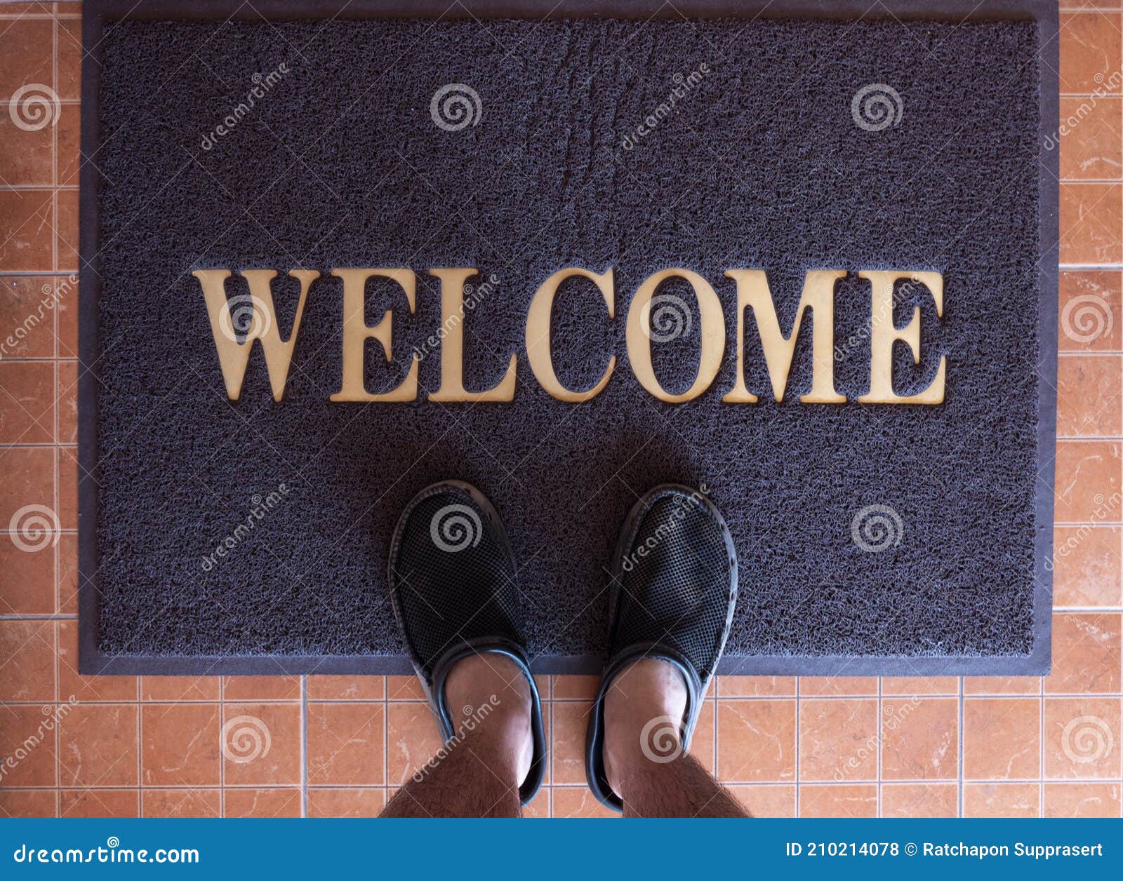 Overhead View of Welcome Mat Outside Stock Photo - Image of arrival ...