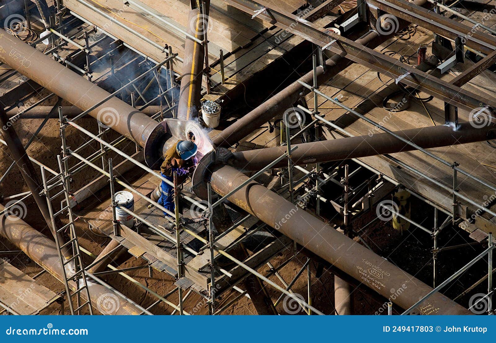 Top View Welder Wearing Safety Helmet Fall Arrest Harness Using Fall ...