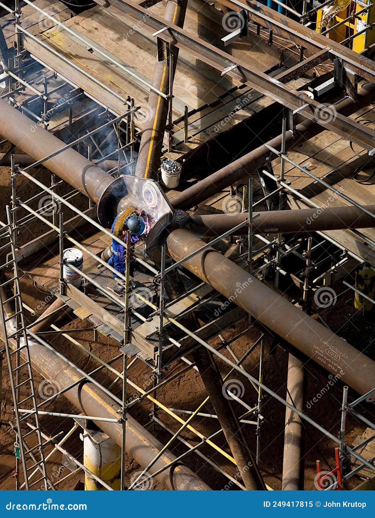 Top View Welder Wearing Safety Helmet Fall Arrest Harness Using Fall ...