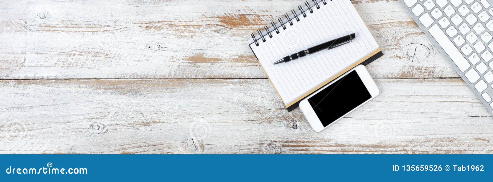 Overhead View of White Rustic Working Desktop Stock Photo - Image of ...