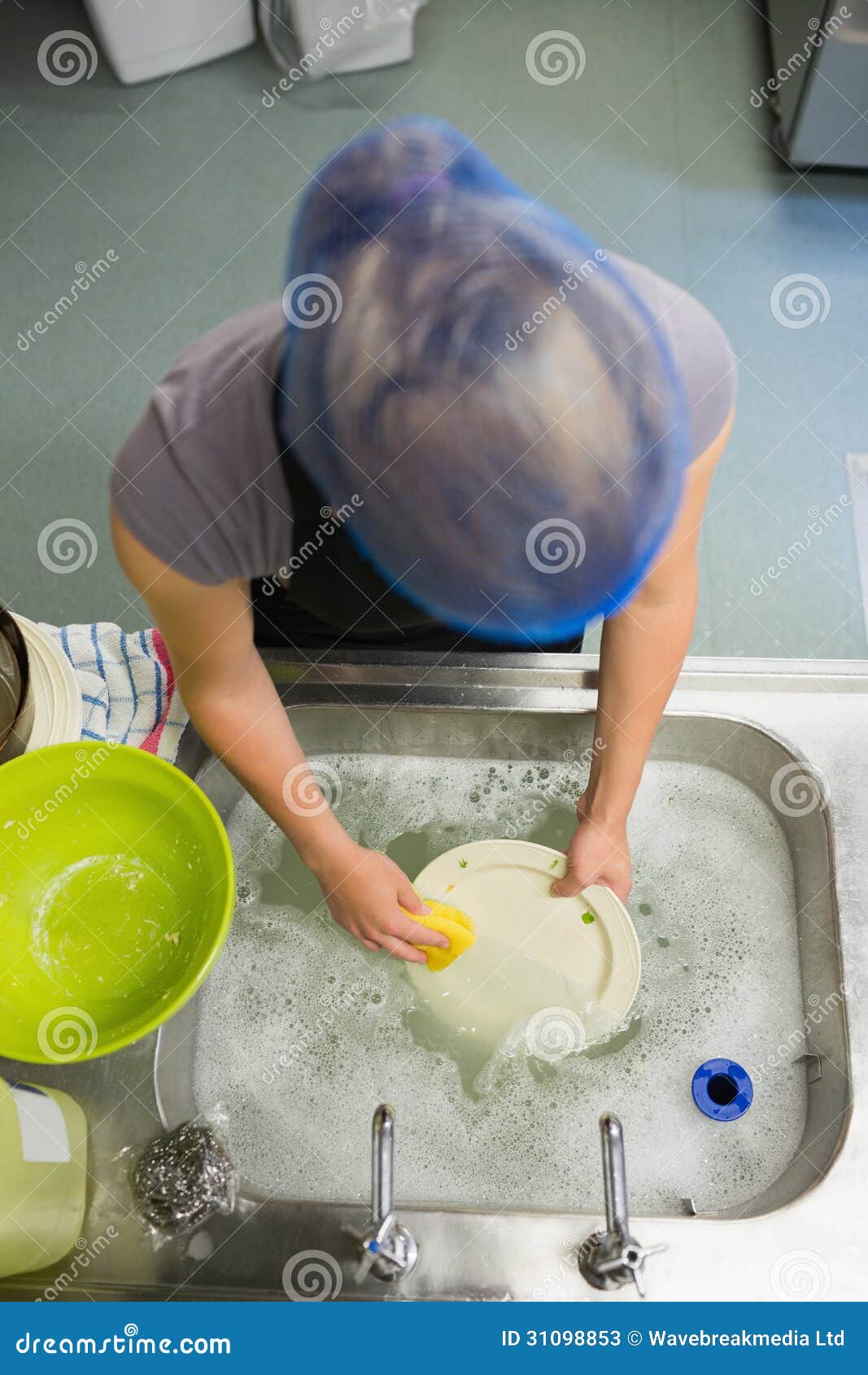 Overhead View of Woman Washing the Dishes Stock Image - Image of liquid ...
