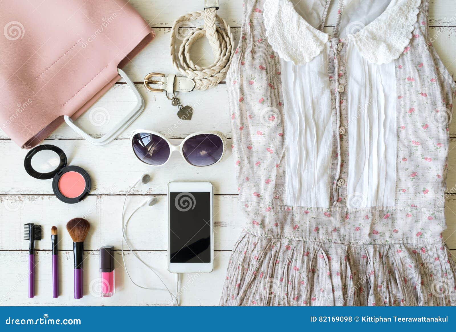 Overhead View of Womens Cloths Shirt and Accessories Stock Photo ...