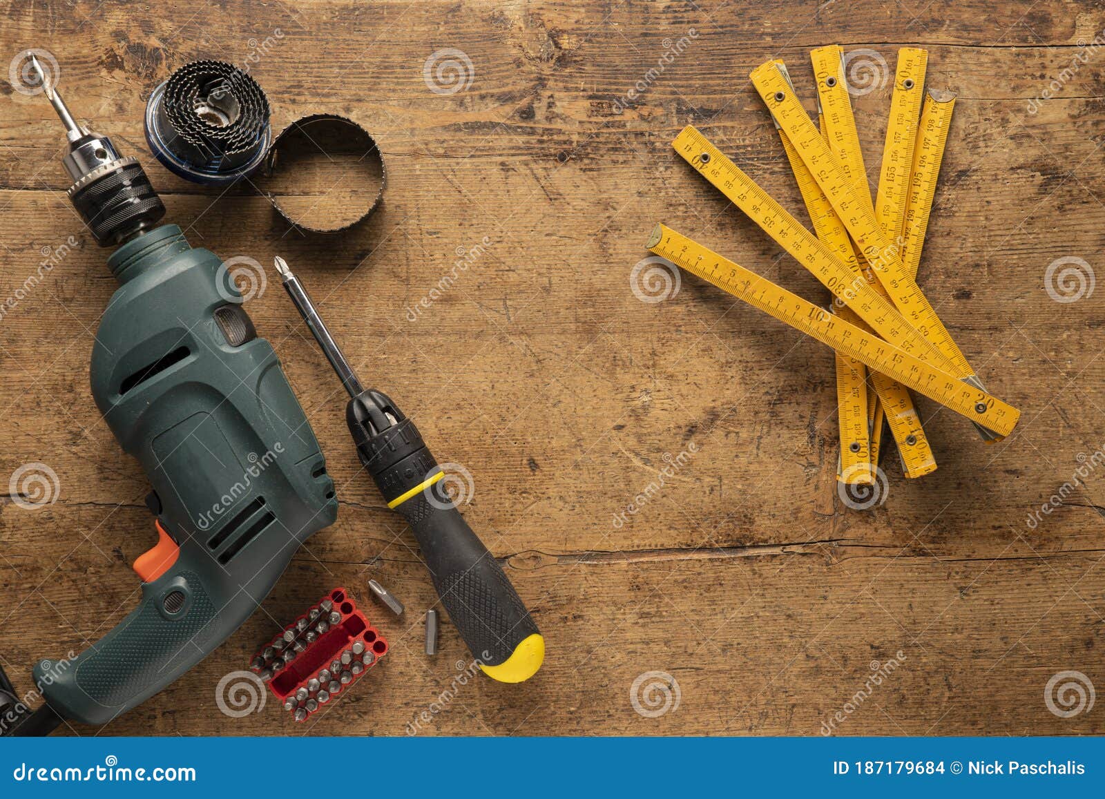Overhead View of a Workbench with Hand Tools Stock Photo - Image of ...