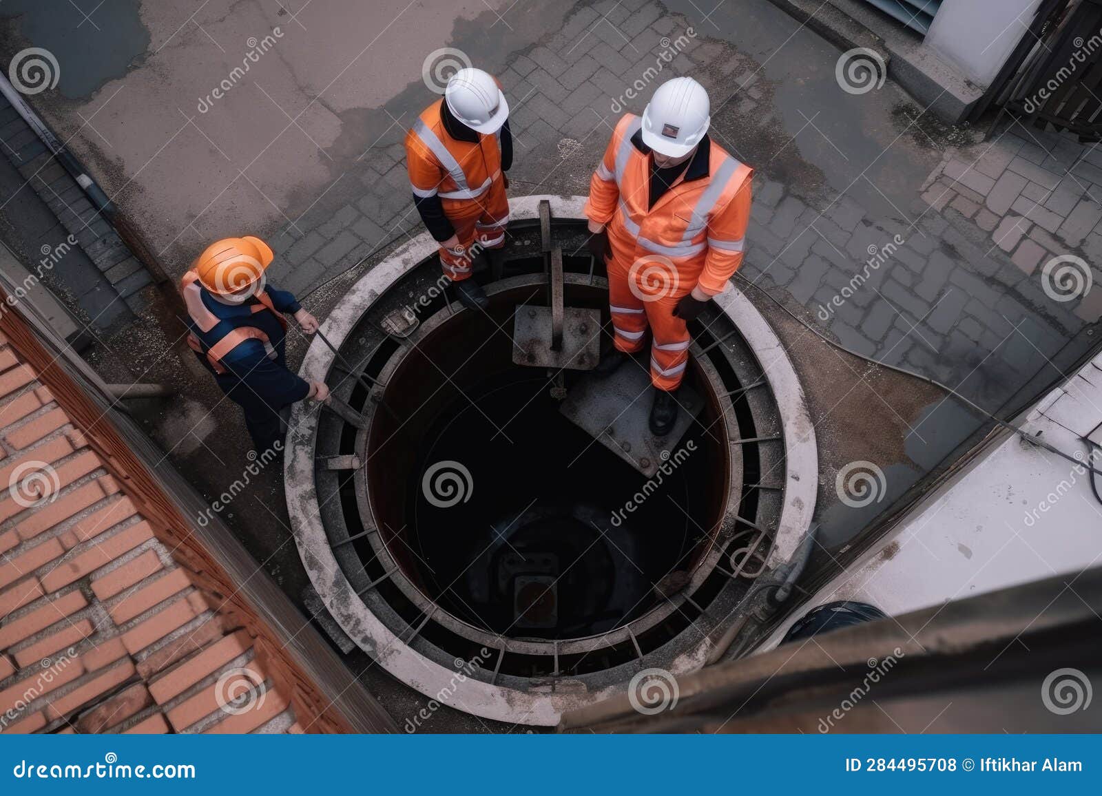 Overhead View of Workers in Uniform and Helmets Working at Construction ...