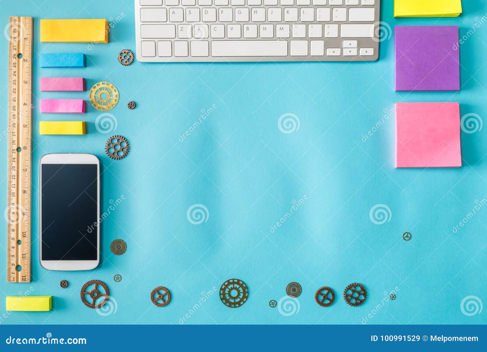 Overhead View of Workstation with Tools Stock Image - Image of mobile ...