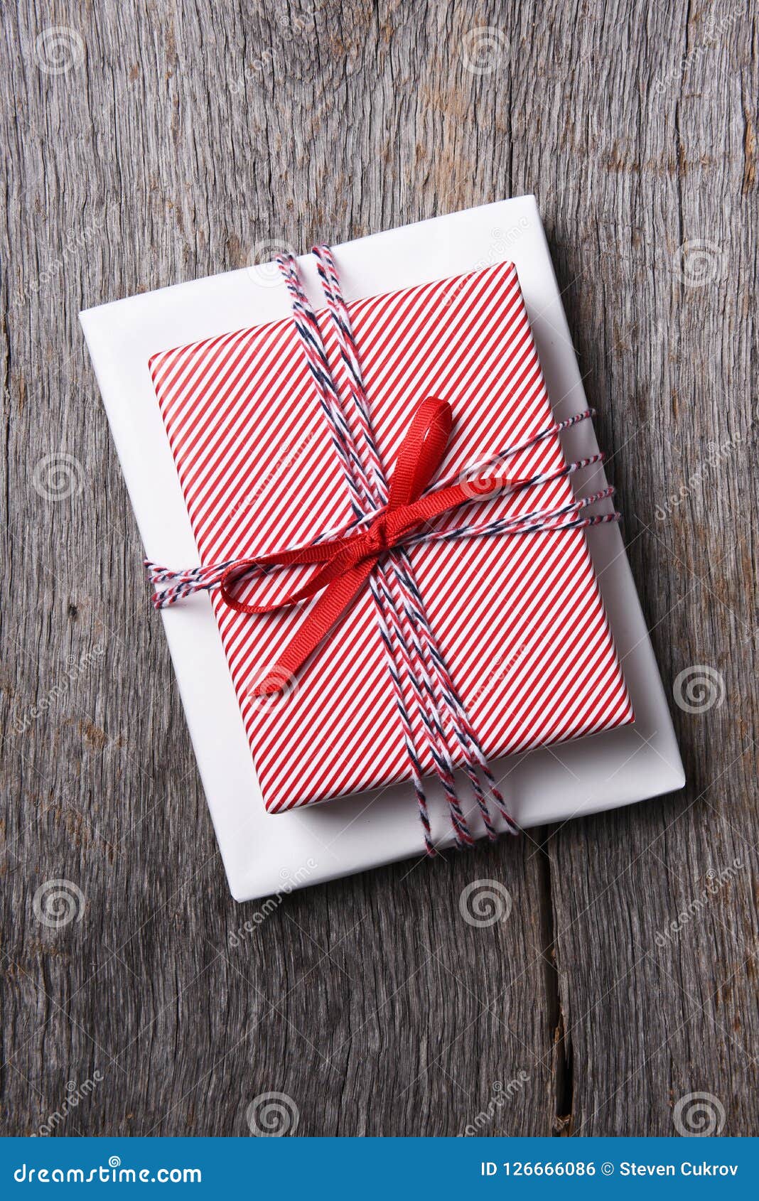 Overhead View of a Wrrapped Christmas Present Stock Photo - Image of ...