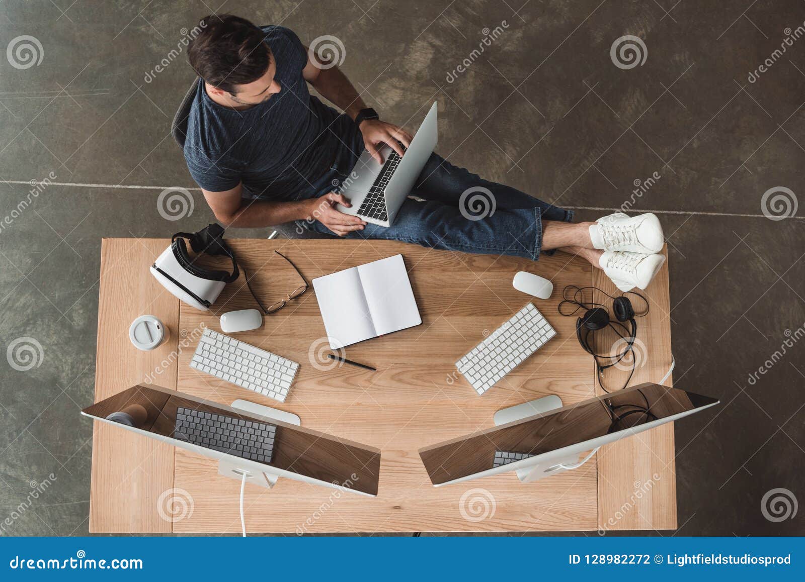 Overhead view of young man stock photo. Image of professional - 128982272