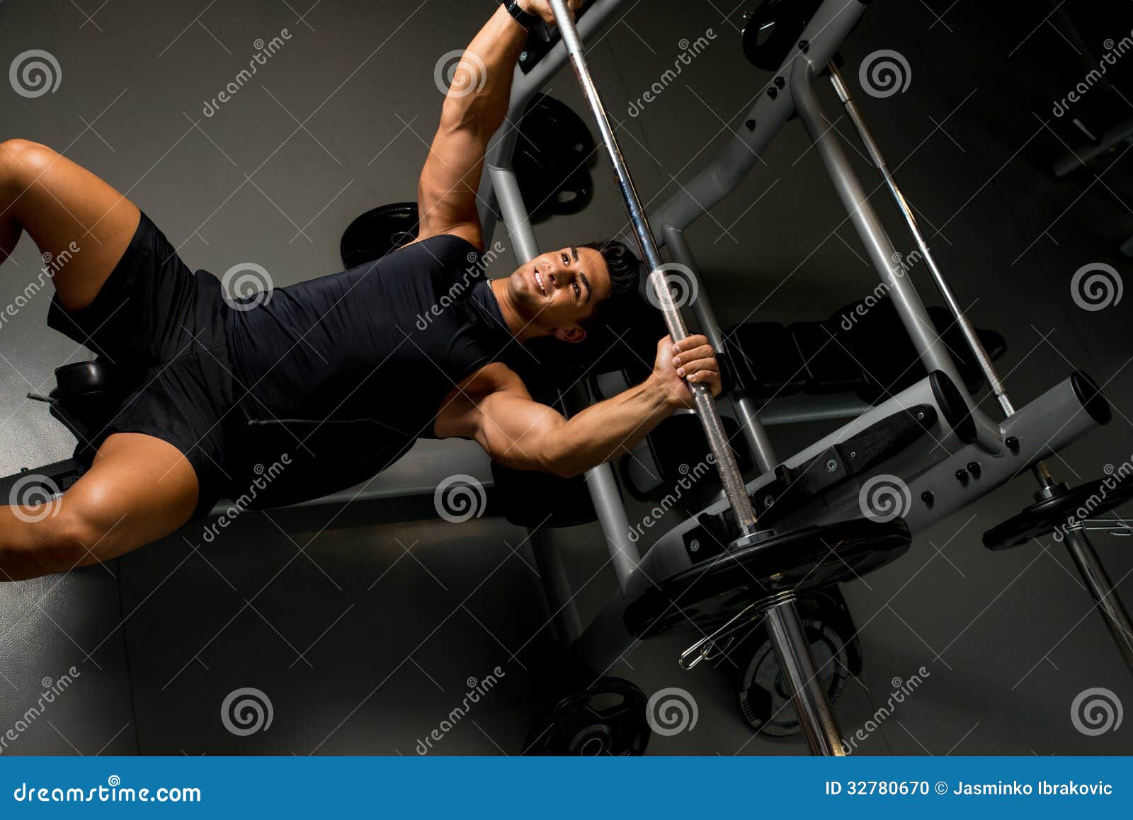 Overhead View of Young Man Weight Lifting Stock Photo - Image of effort ...